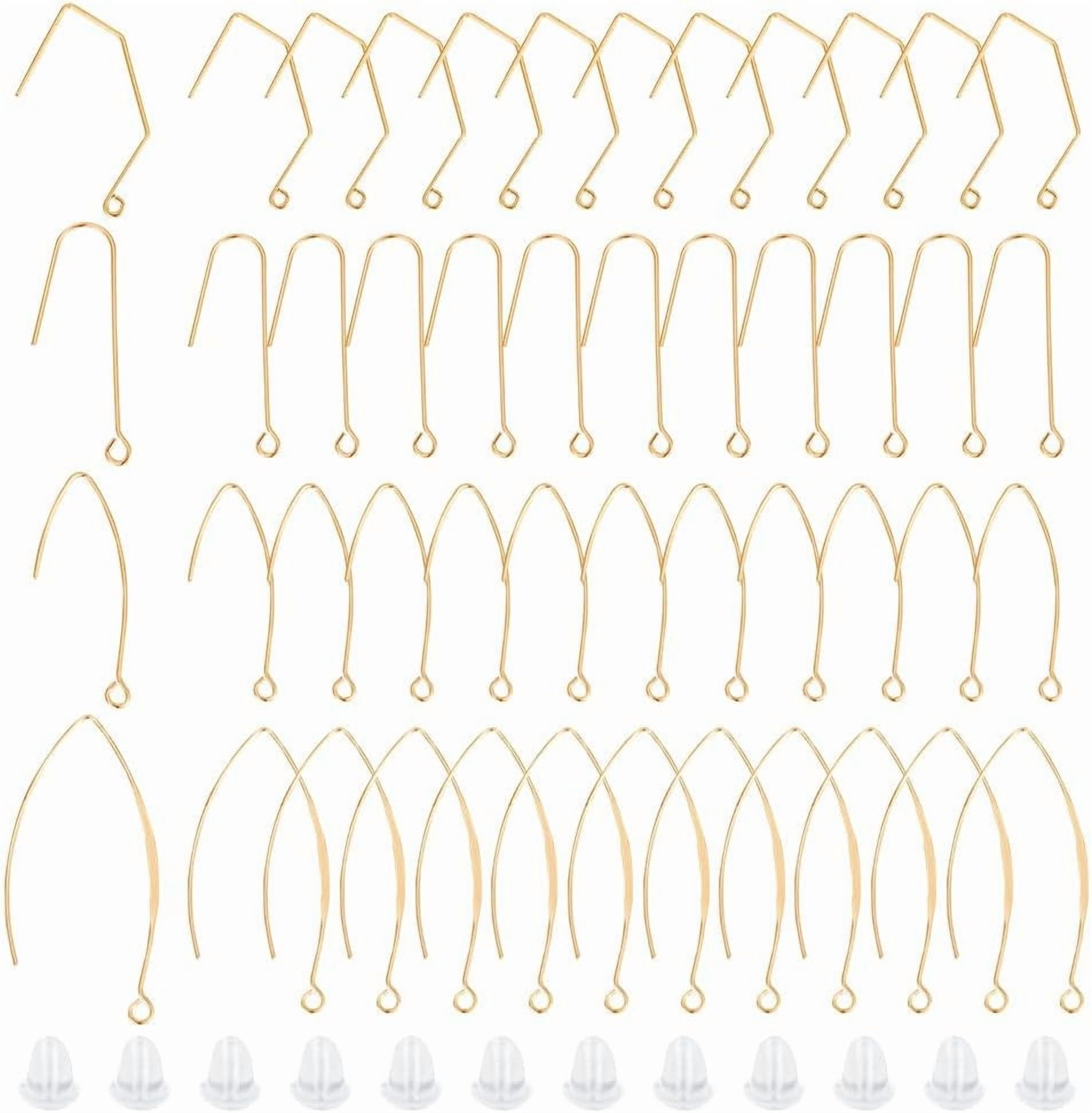 48Pcs 4 Style Earring Hooks 18K Gold Plated U Shape Ear Wires Fish Hook ...