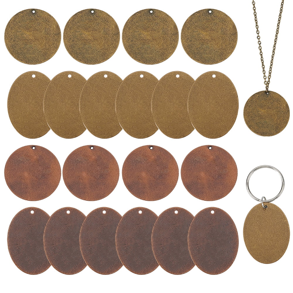 48Pcs 4 Styles Metal Tags Brass Stamping Blank Tag Pendants Flat Round ...
