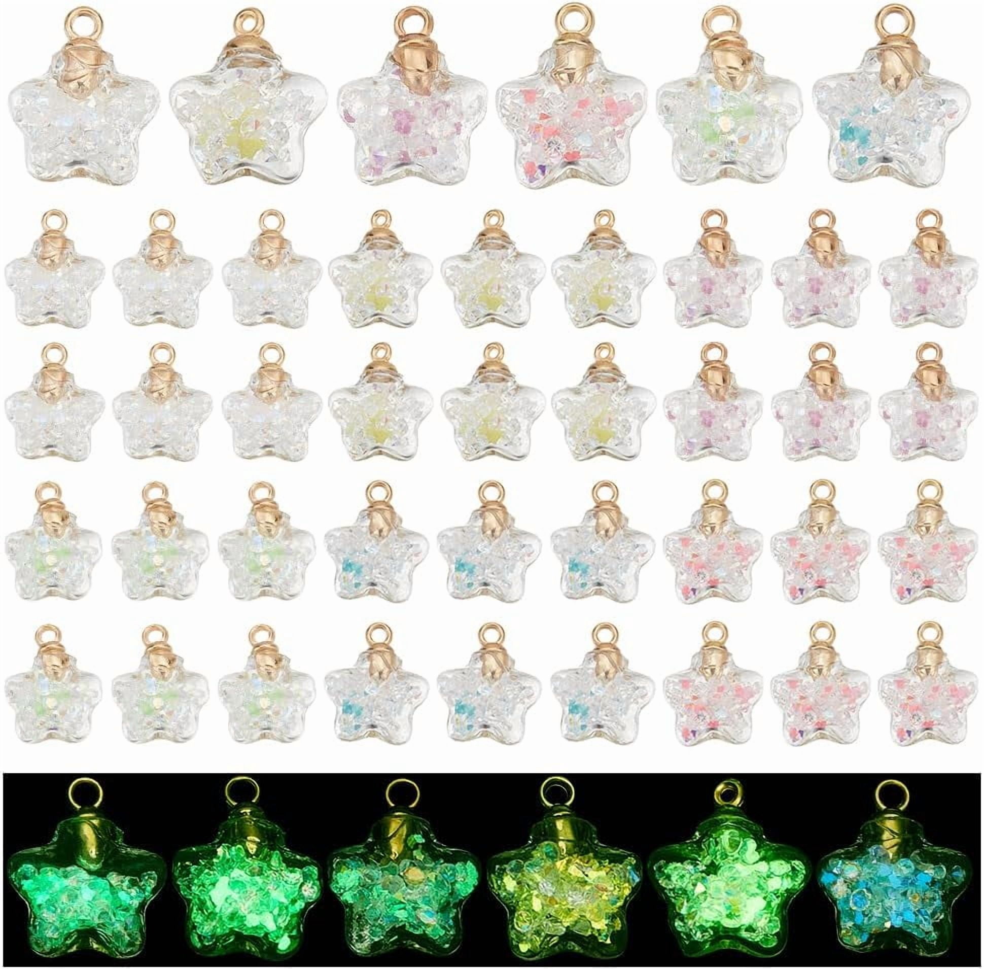 48Pcs 6 Colors Glow in The Dark Glass Ball Charms 20.5mm Colorful Star ...