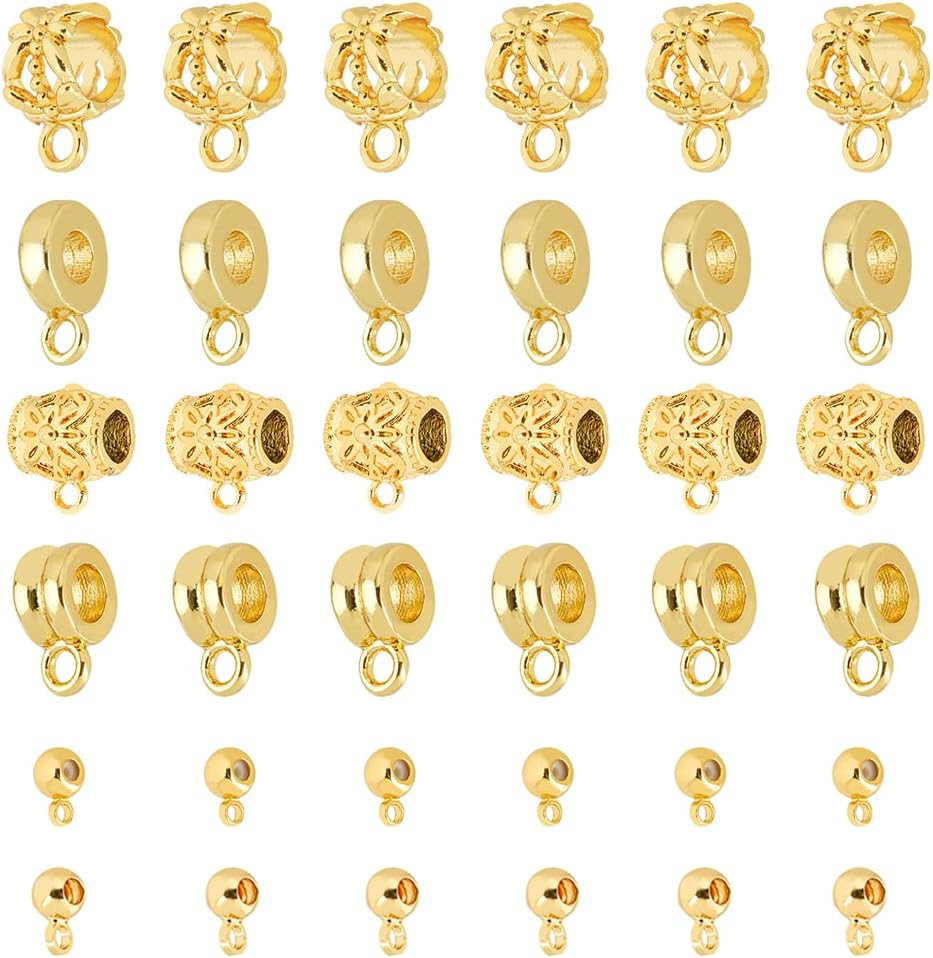 48Pcs 6 Style Brass Hanger Links Tube Bail Beads Golden Bail Bead ...