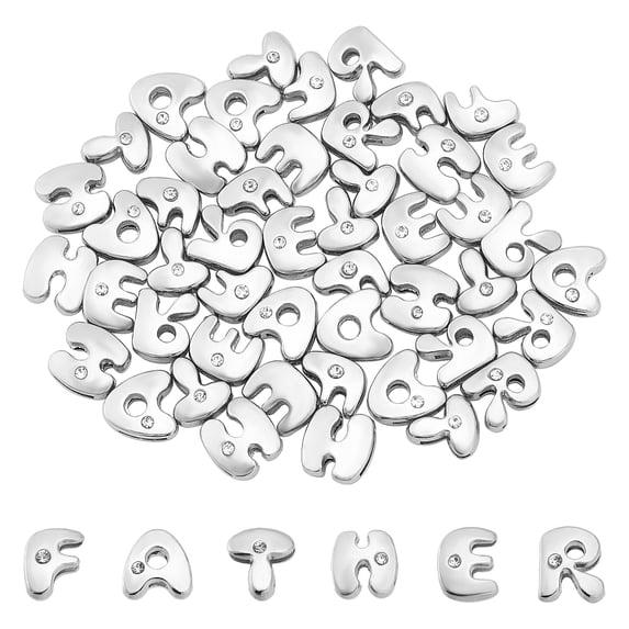 48Pcs 6 Style Letter Slider Beads Platinum Plated Alloy Rhinestone ...