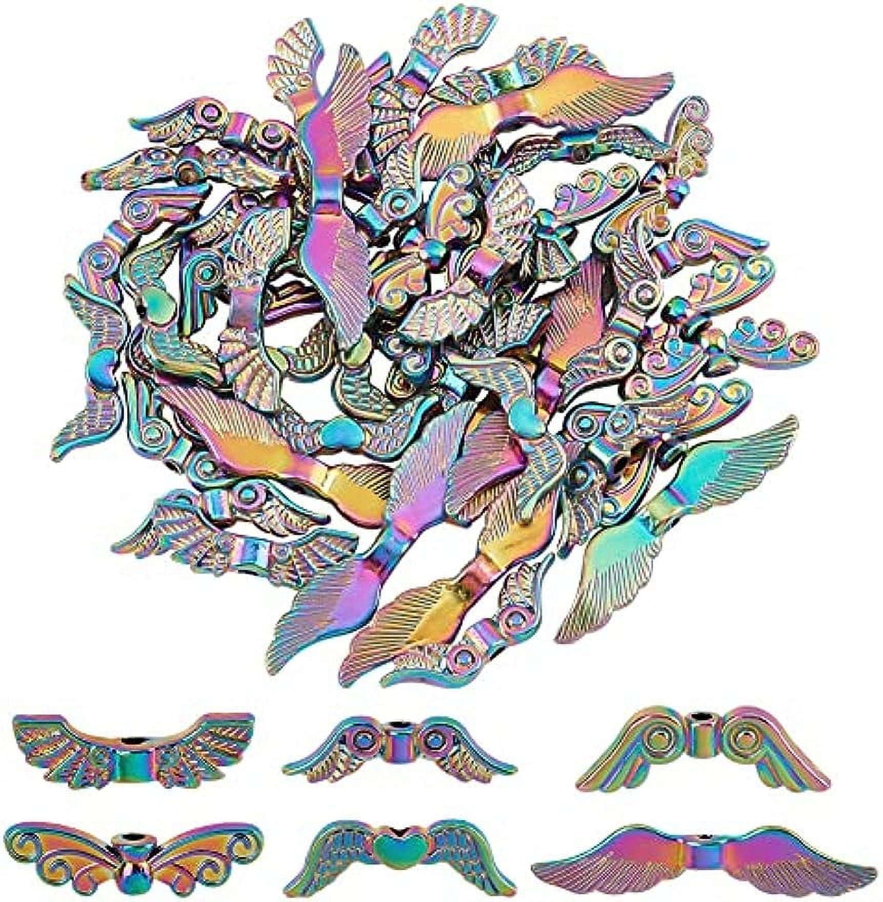 48Pcs 6 Styles Angle Wing Beads Fairy Wing Charm Beads Wing with Heart ...