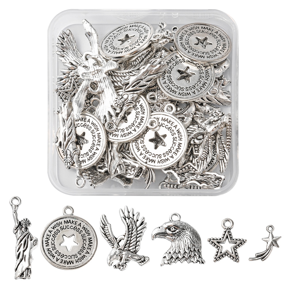 48Pcs 6 Styles Tibetan Style Alloy Pendants Star Eagle/Hawk Statue of ...