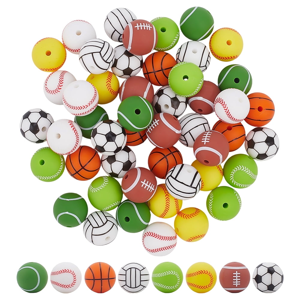 48Pcs 8 Colors All Kinds of Sports Balls Silicone Beads Round Mixed ...