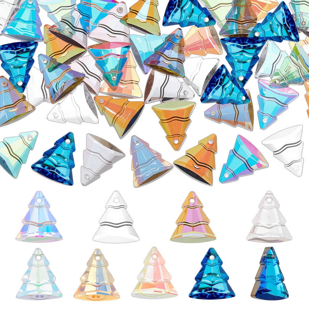 48Pcs 8 Colors Glass Charms Christmas Tree Mixed Color 15x13x5mm Hole ...