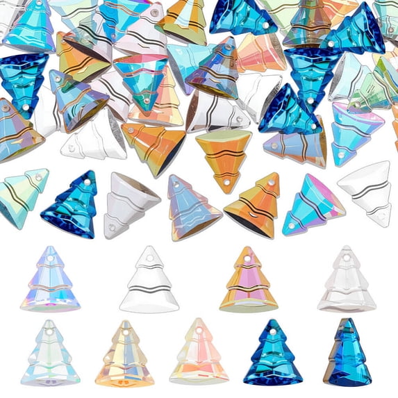 48Pcs 8 Colors Glass Charms Christmas Tree Mixed Color 15x13x5mm Hole ...