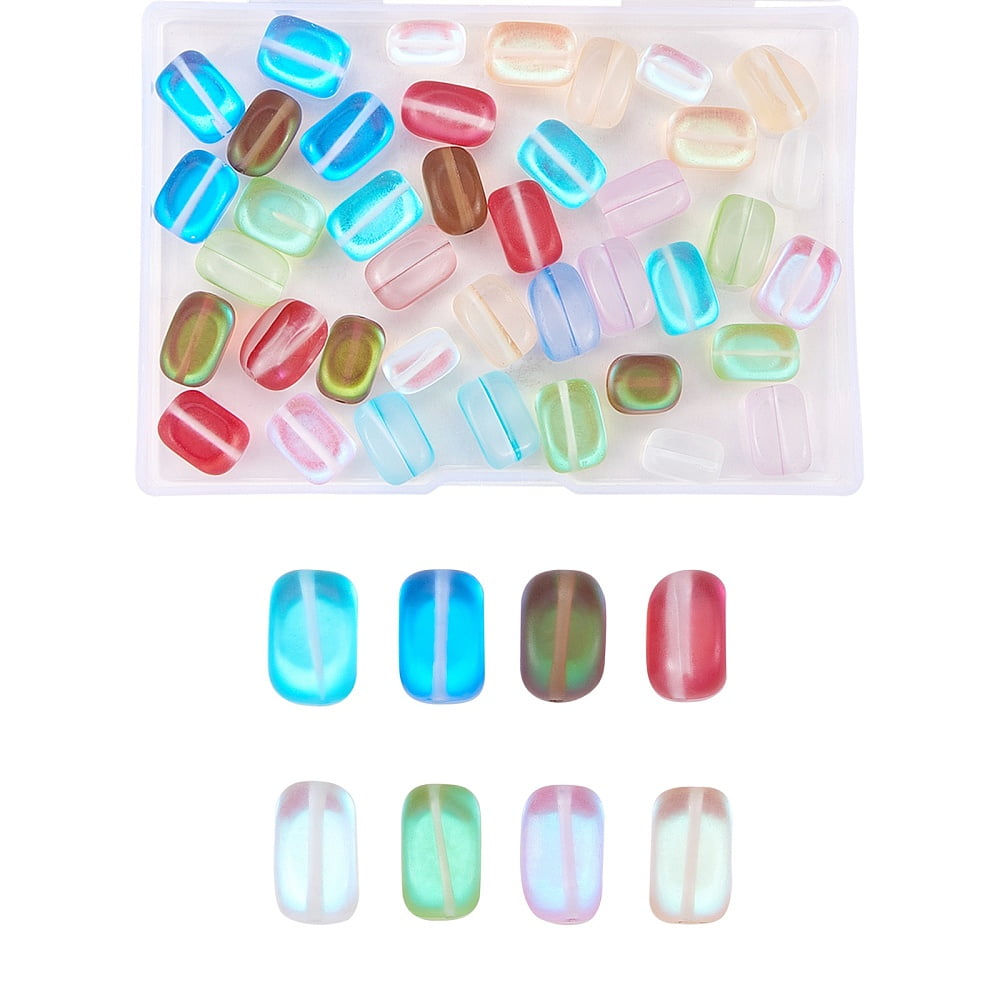 48Pcs 8 Colors Moonstone Beads Strands Holographic Beads Cuboid Frosted ...