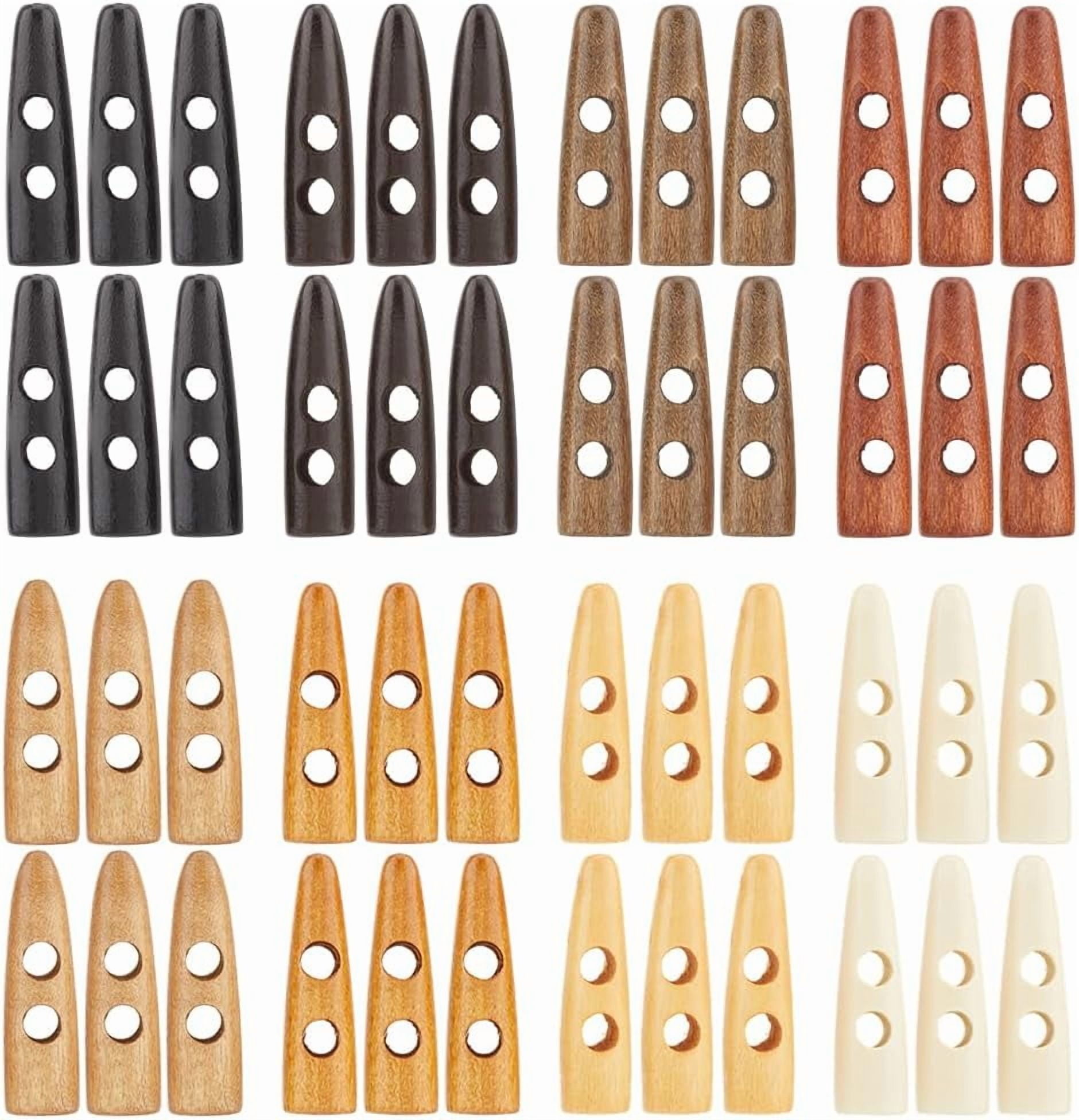 48Pcs 8 Colors Natural Wood Buttons 48.5x14mm Two Holes Horn Toggle ...