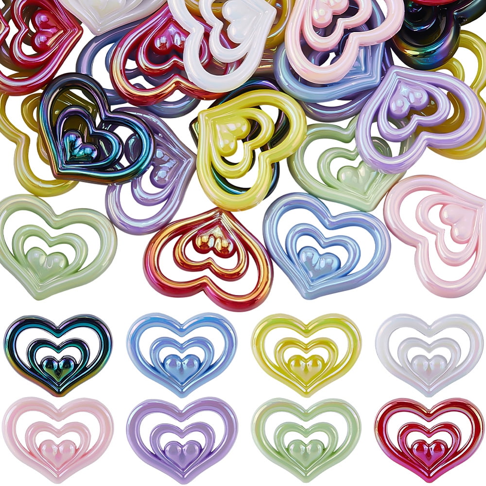 48Pcs 8 Colors Opaque Acrylic Beads Hollow Heart Mixed Color 23.5x30 ...