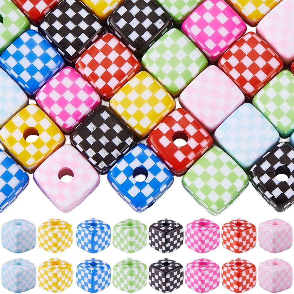 48Pcs 8 Colors Opaque Acrylic European Beads Large Hole Beads Cube Mixed Color 13x13x12.5mm Hole ...