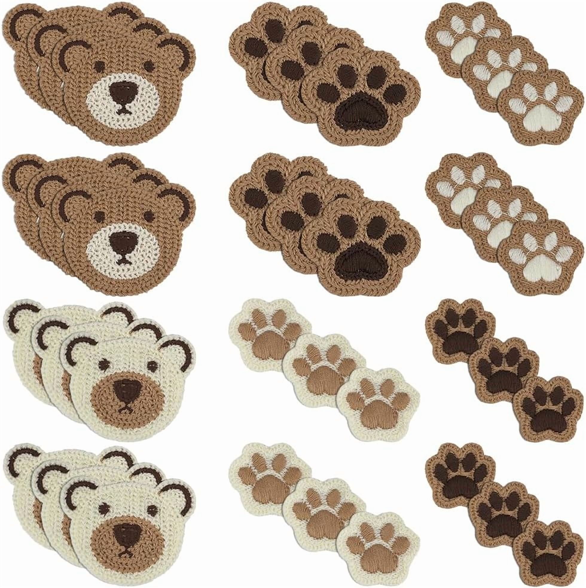 48Pcs 8 Styles Little Bear Crochet Knitted Cloth Patch Paw Print Sew On Patch Applique Multiple ...
