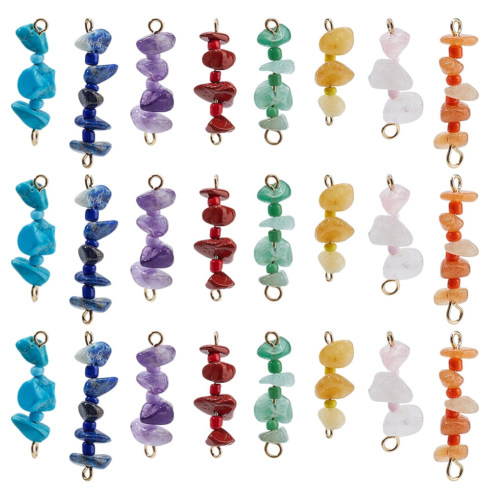 48Pcs 8 Styles Natural Chip Gemstone Beaded Connector Charms with Glass ...