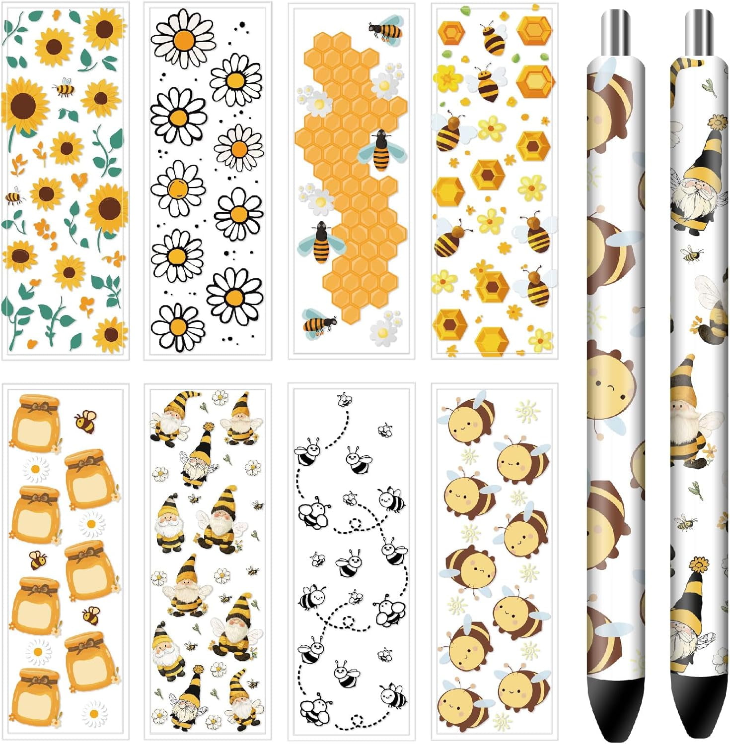 48Pcs 8 Styles PVC Stickers Self-adhesion for Pen Decoration Bees ...