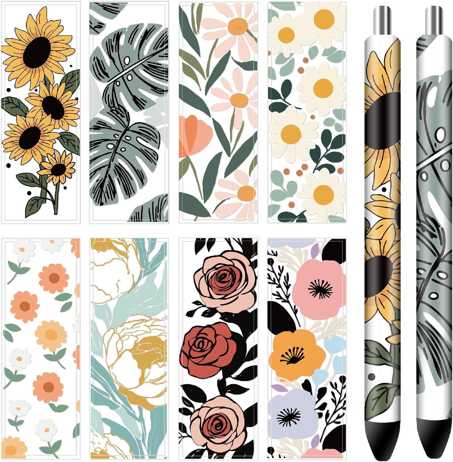 48Pcs 8 Styles PVC Stickers Self-adhesion for Pen Decoration Flower ...