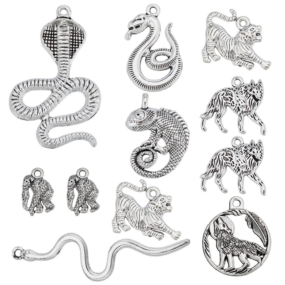 48Pcs 8 Styles Tibetan Style Alloy Pendants Silver 15~55x10~27mm 6pcs ...