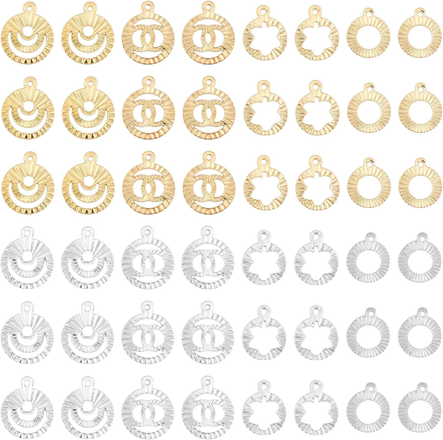 48Pcs 8Styles Flat Round Shape Charm Rack Plating Brass Pendants for ...