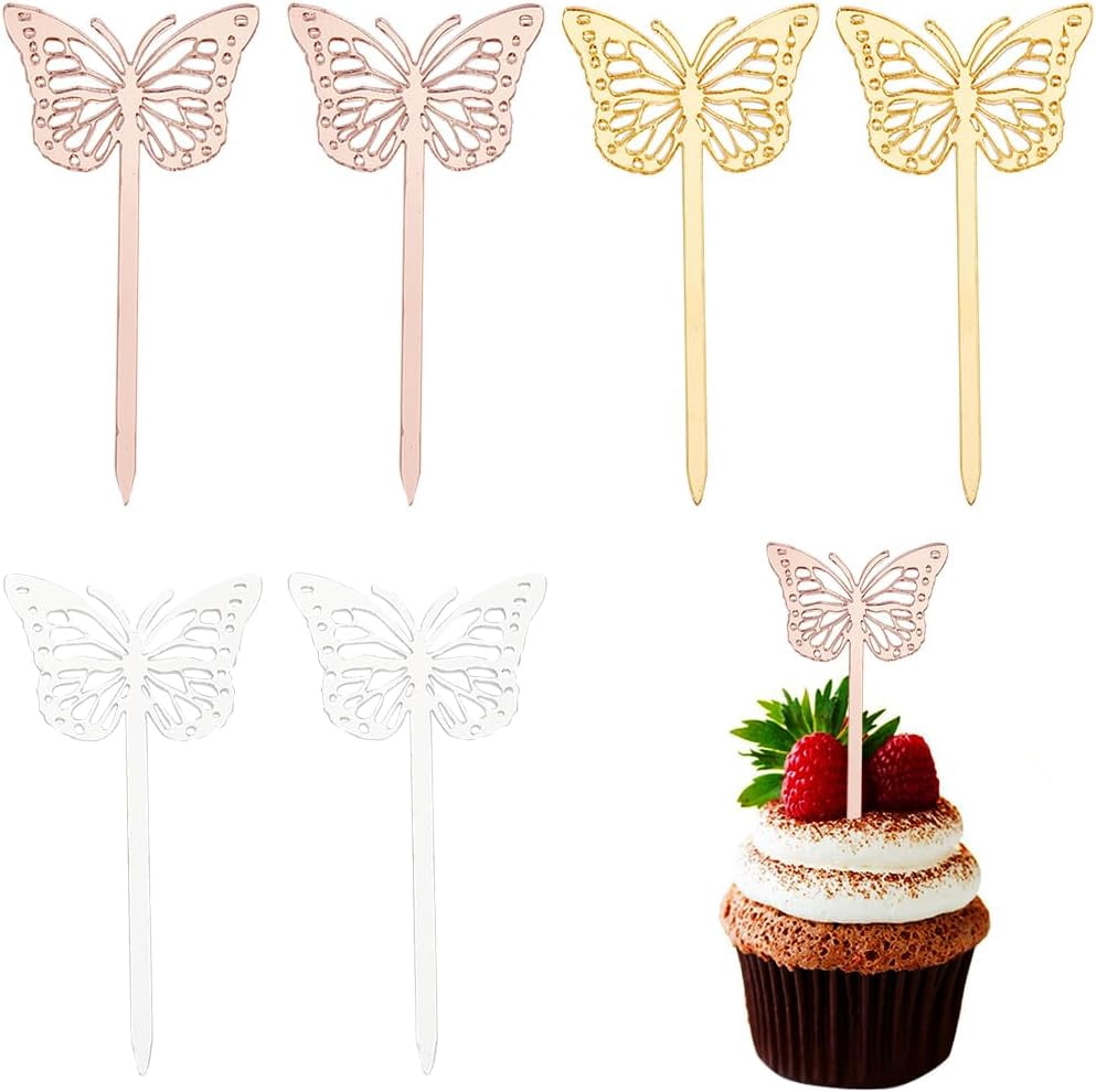 48Pcs Butterfly Cake Topper Butterfly Cupcake Topper Hollow Acrylic ...
