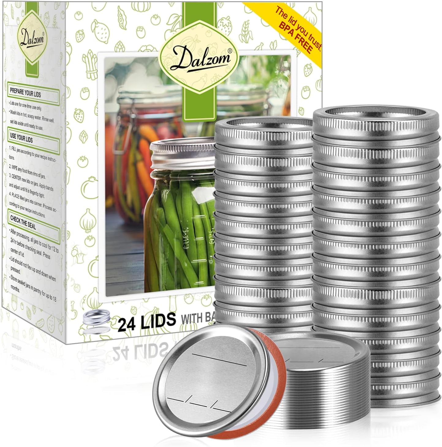 48Pcs Canning Lids with Rings Regular Mouth, Premium Mason Jar Lids ...