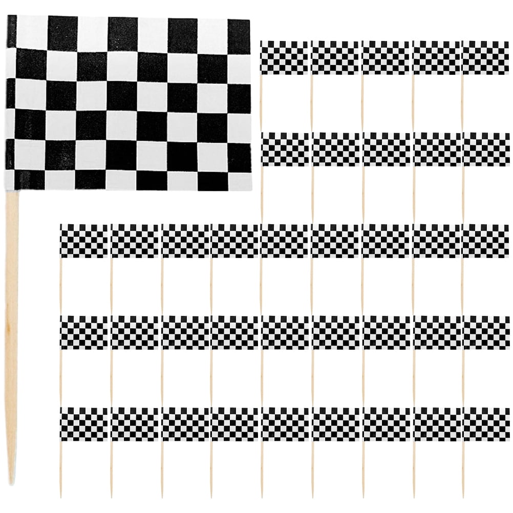 48Pcs Checkered Racing Flag Toothpicks Cupcake Toppers Cocktail Picks ...