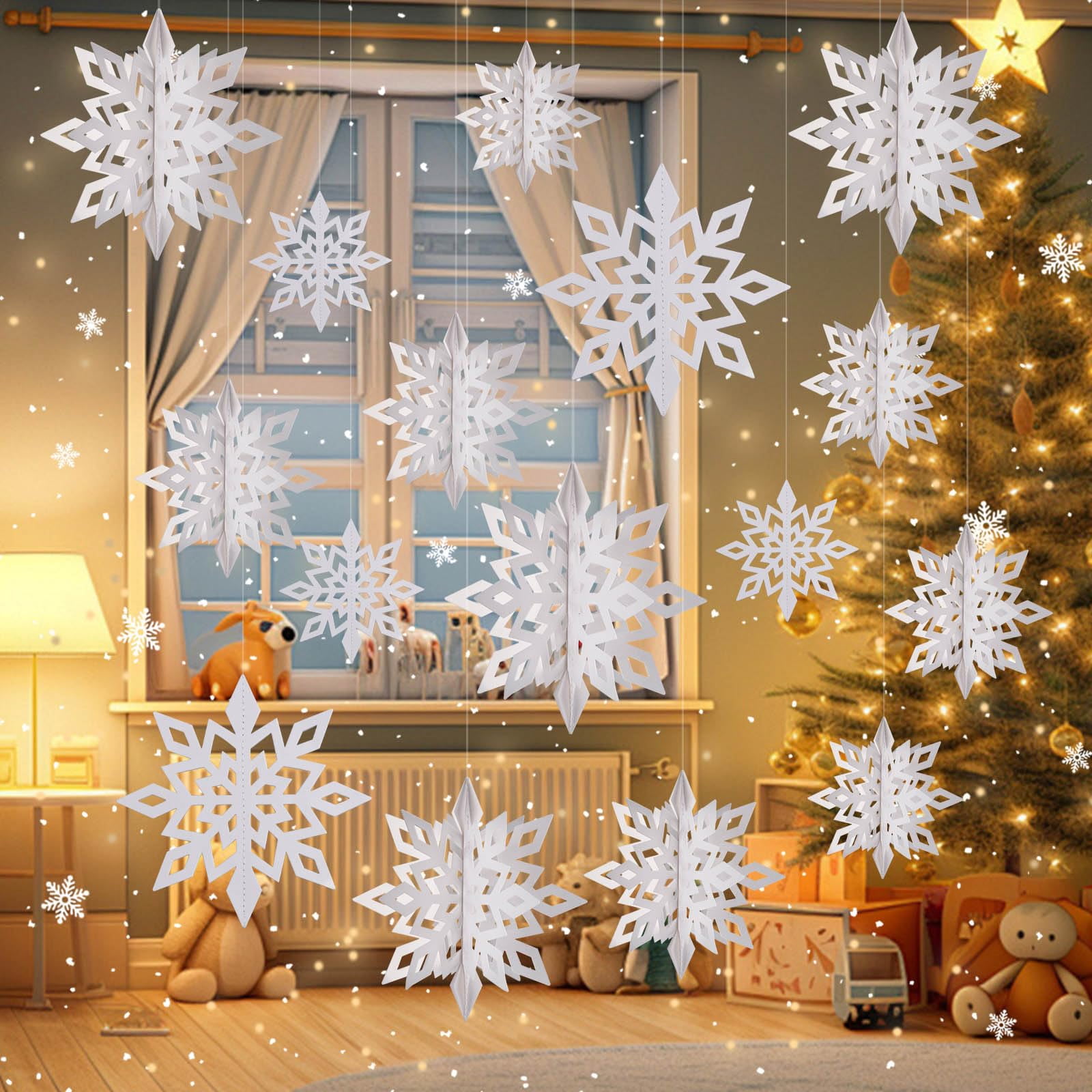 48Pcs Christmas Hanging Snowflake Decorations, Large 3D Snowflake with ...
