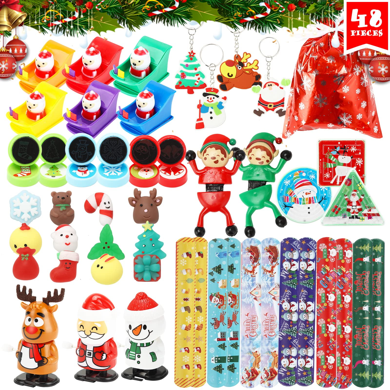 48Pcs Christmas Toys Assortment For Kids PartySquishies, Puzzles, Pull ...
