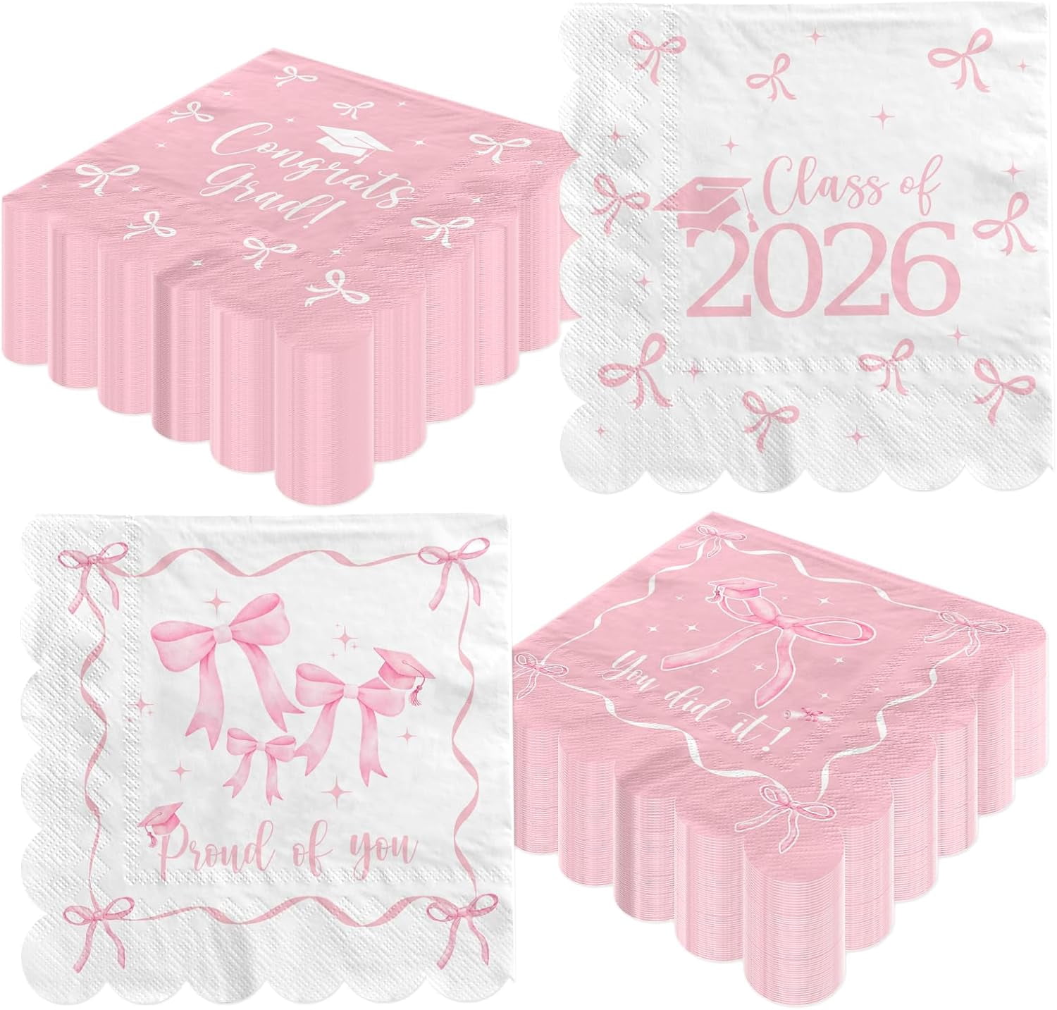48Pcs Class of 2026 Graduation Napkins, Pink Bow Disposable Congrats ...