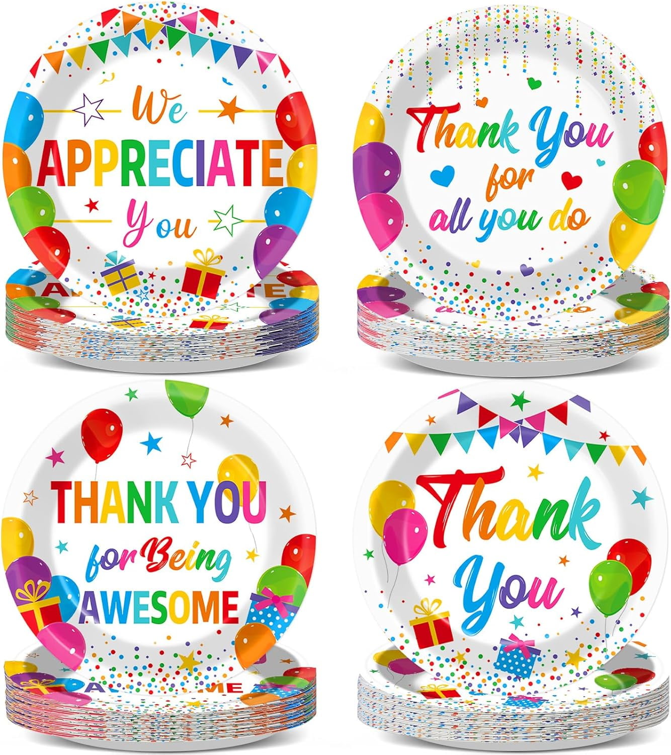 48Pcs Colorful We Appreciate You Paper Plates Thank You Party Supplies ...