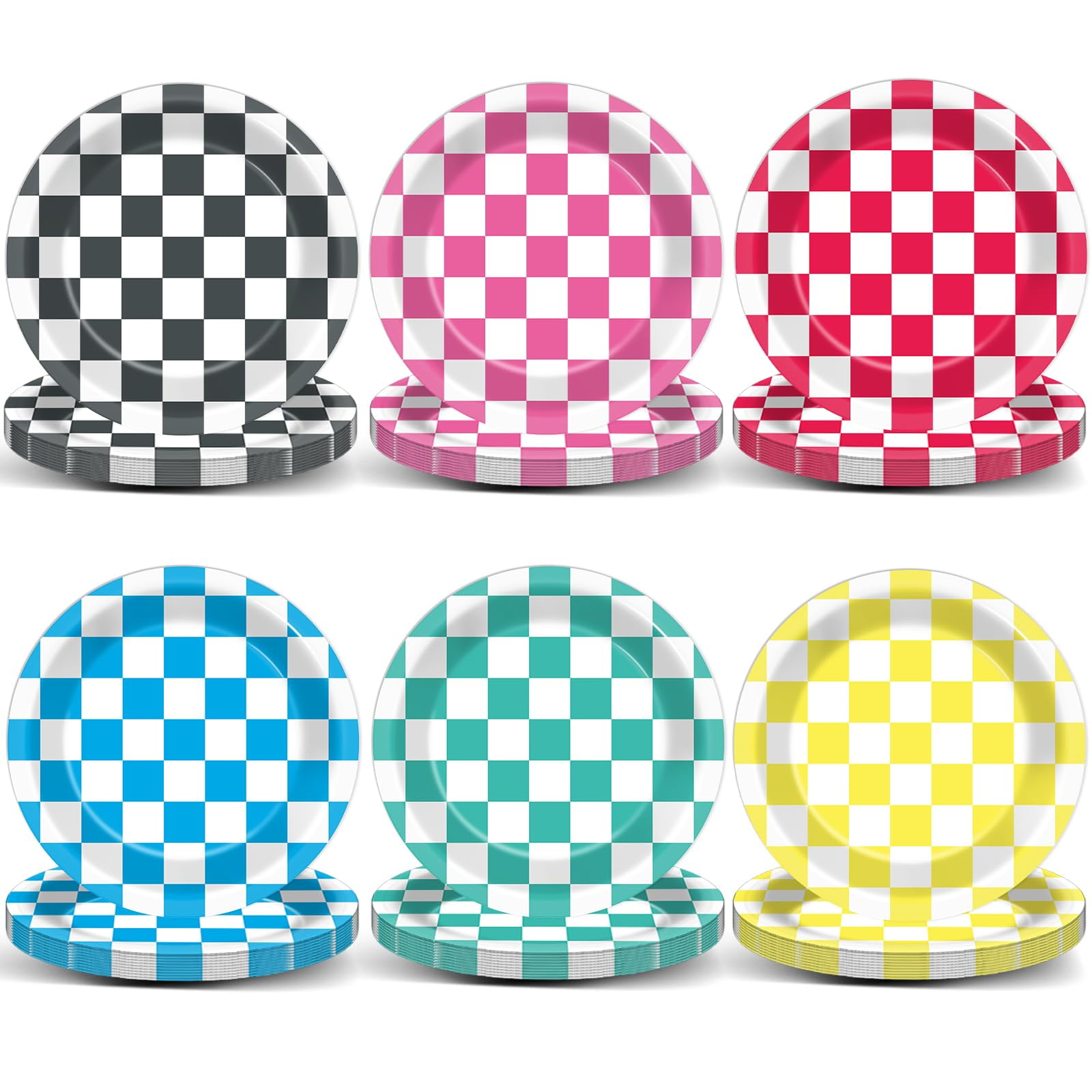 48Pcs Colorful Checkered Plates Race Car Theme Party Supplies Gingham ...
