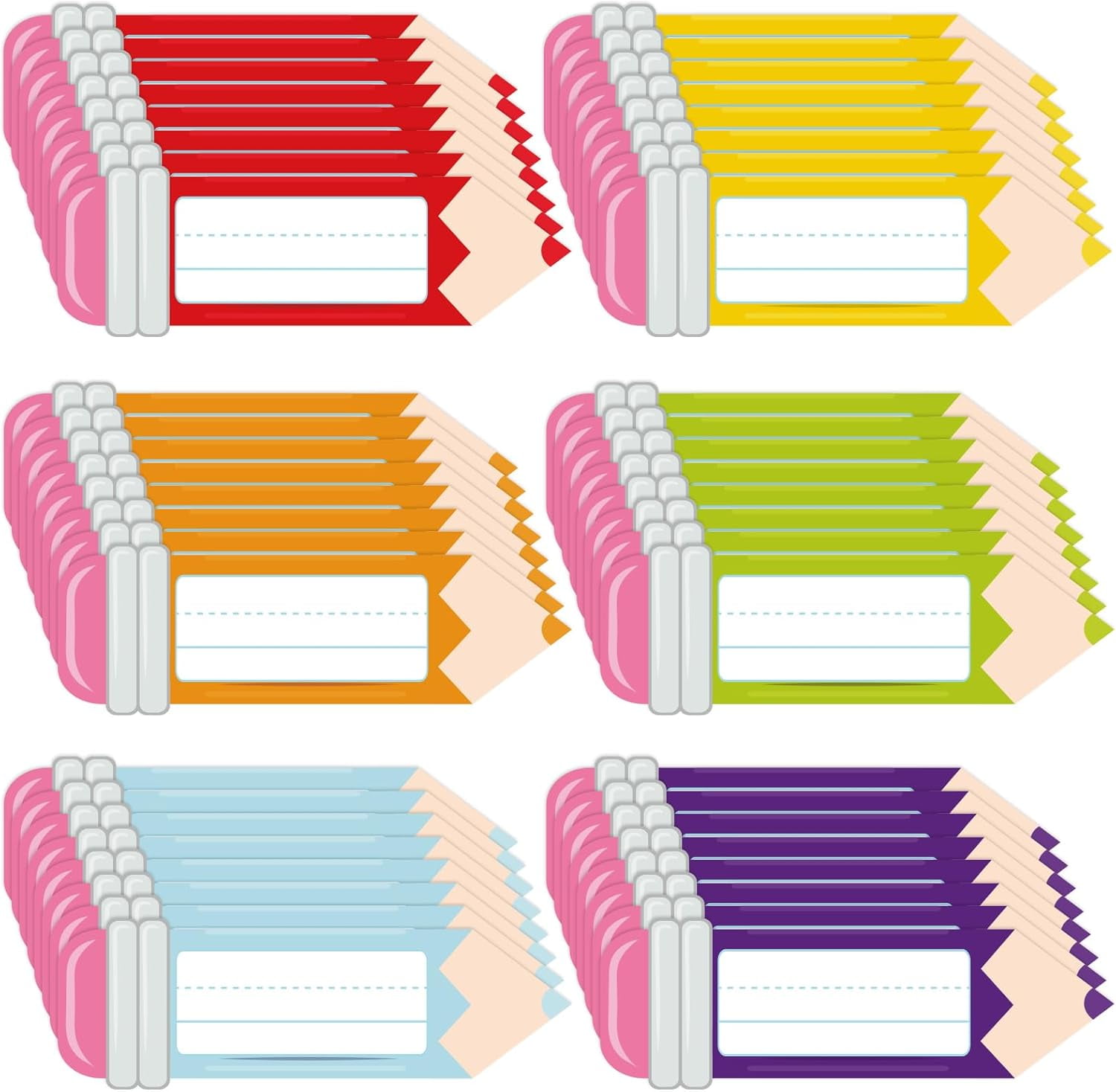 48Pcs Colorful Pencils Name Tags School Pencils Nameplate Stickers ...