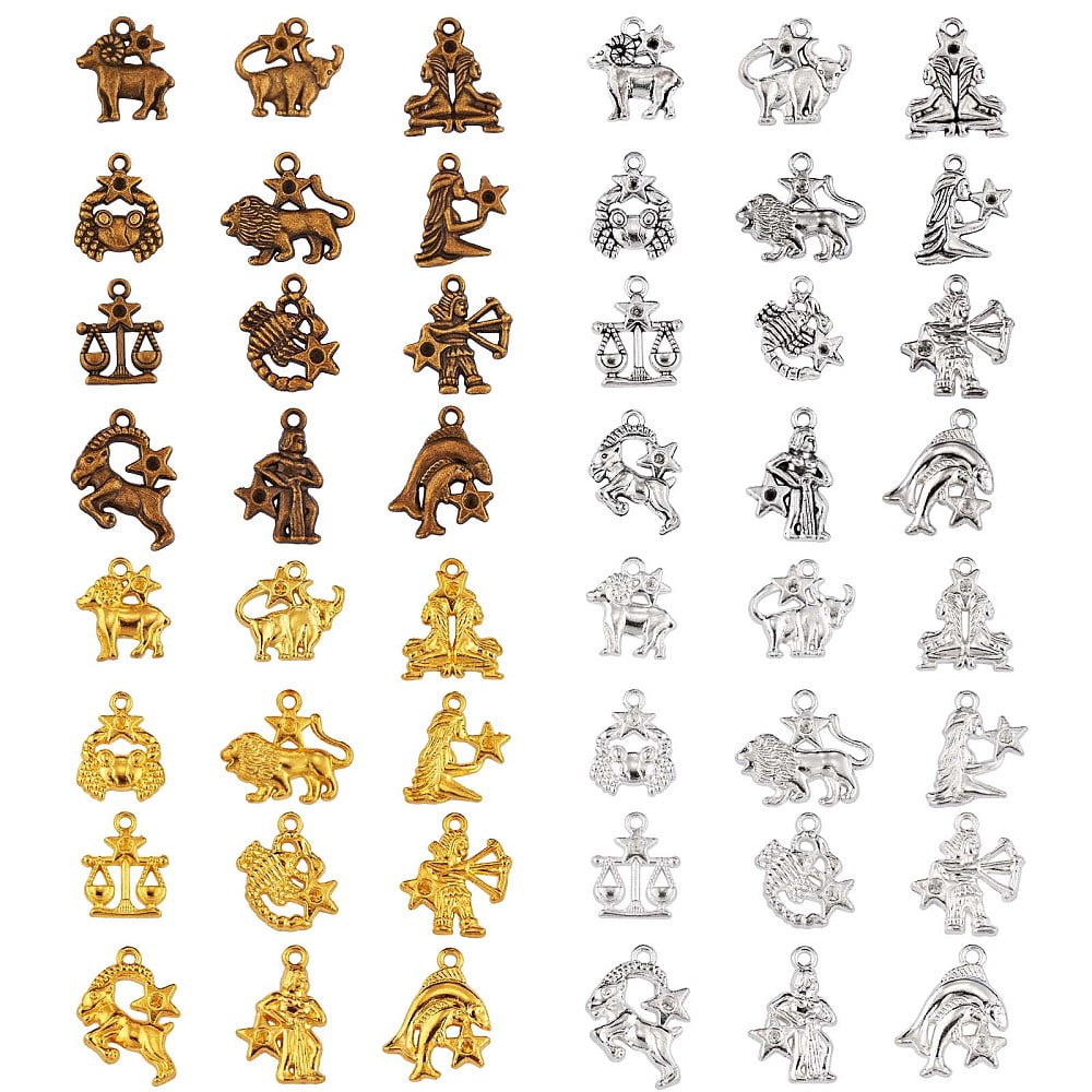 48Pcs Constellation Charm Pendant Twelve Zodiac Sign Pendants Alloy ...