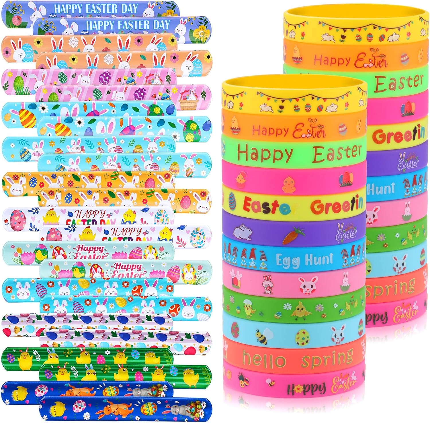 48Pcs Easter Party Favors Decorations Slap Bracelets Rubber Wristbands ...