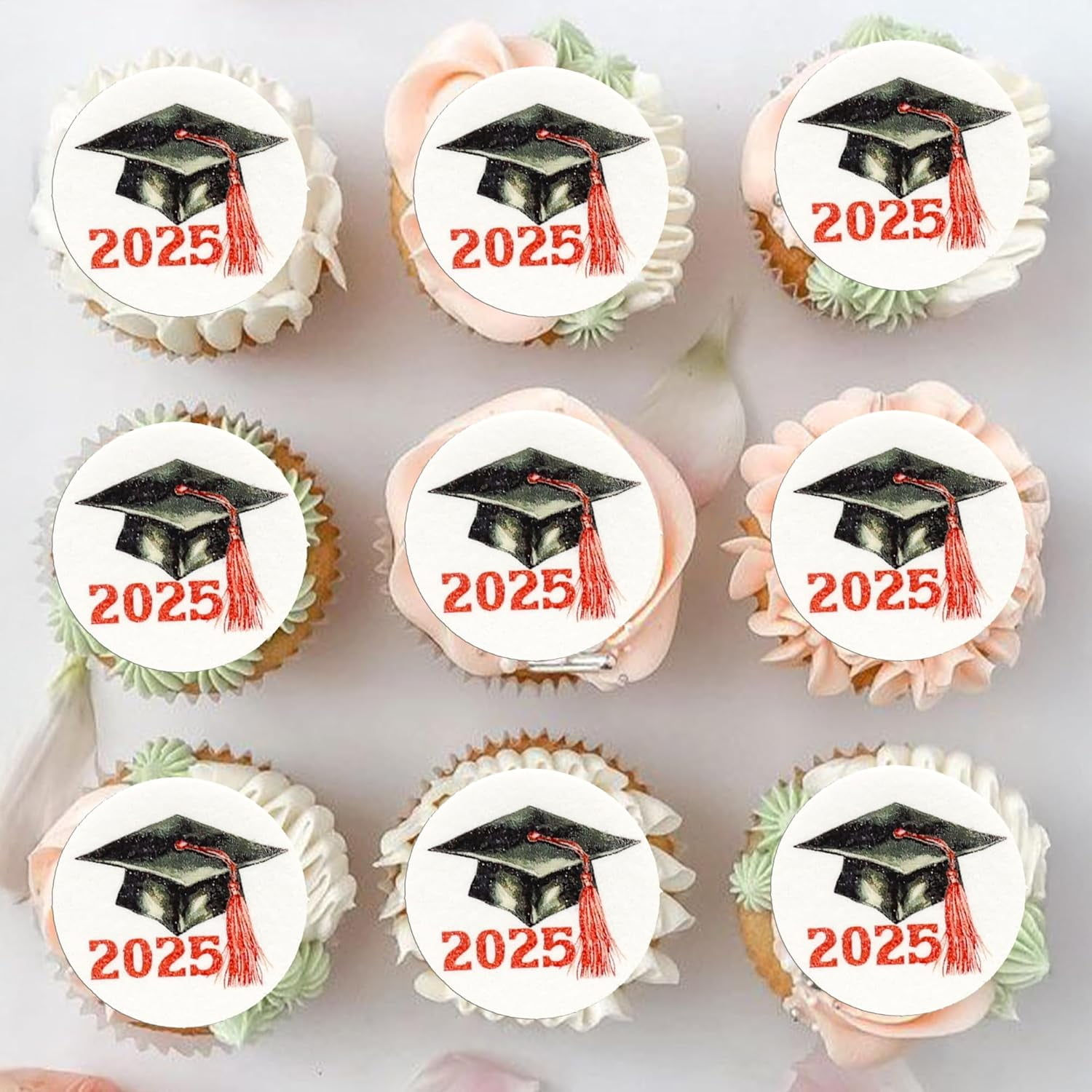 48Pcs Edible 2025 Graduation Cap Cupcake Toppers Wafer Paper Class of ...