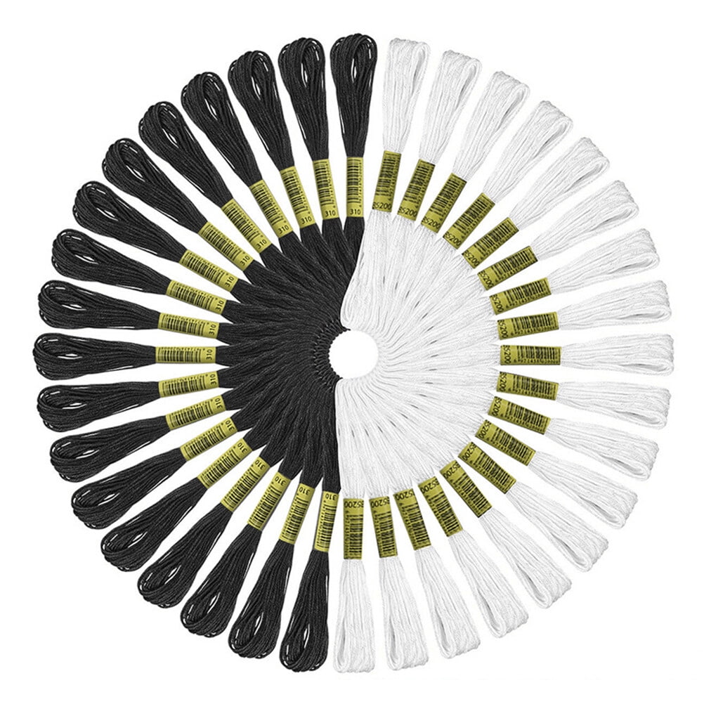 48Pcs Embroidery Floss Black and White Cross Stitch Threads Polyester ...