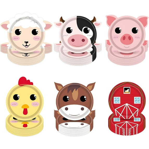 PHYSUN-48Pcs Farm Animal Birthday Party Paper Plates Farm Birthday ...