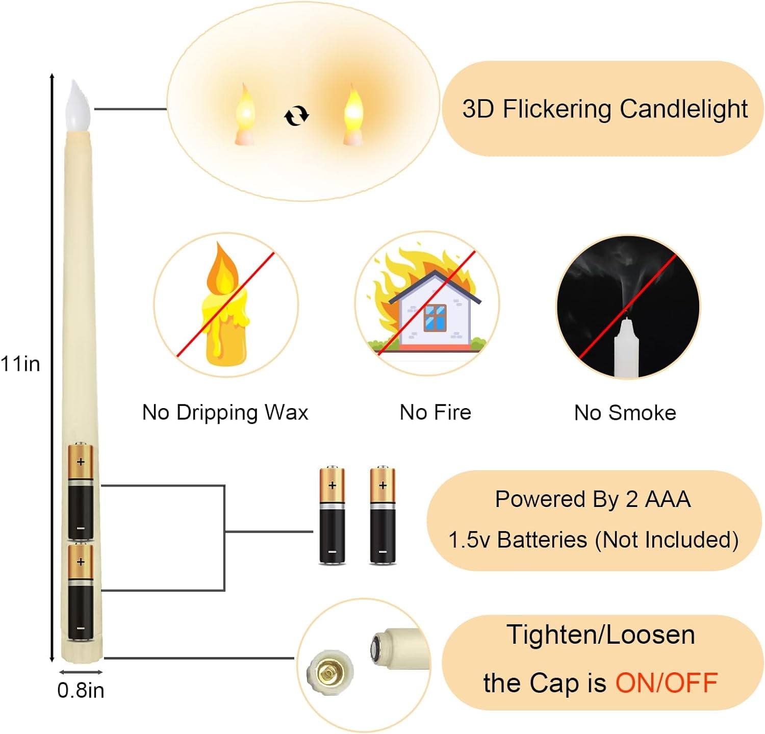 48Pcs Flameless Taper Candles Bulk - LED Battery Operated Fake Candles ...