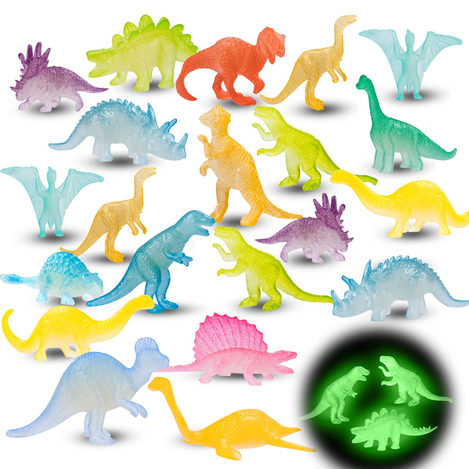 48Pcs Glow in Dark Mini Dinosaur Figures Birthday Party Favors Supplies ...