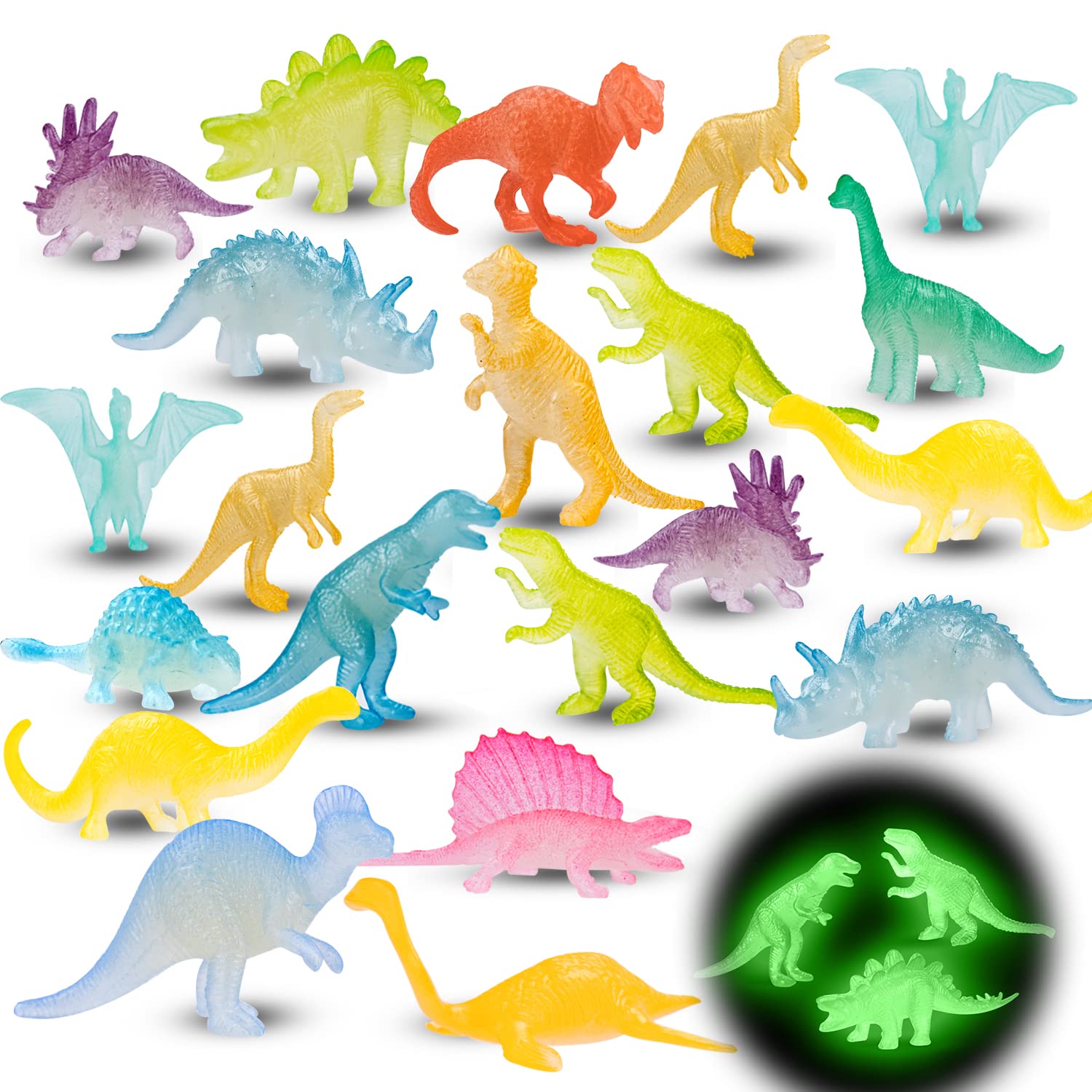 48Pcs Glow inEGSC Dark Mini Dinosaur Figures Birthday Party Dino ...