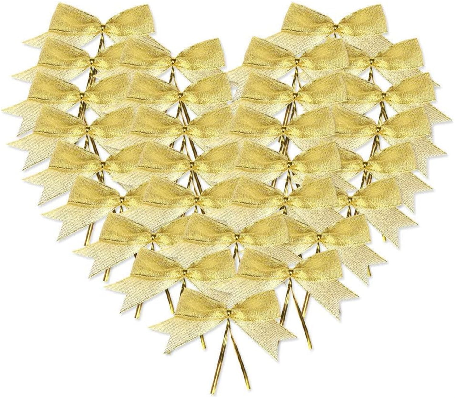 48Pcs Gold Ribbon Bows,Gold Bows with Twist Ties,Gold Ribbon Bows,Mini ...