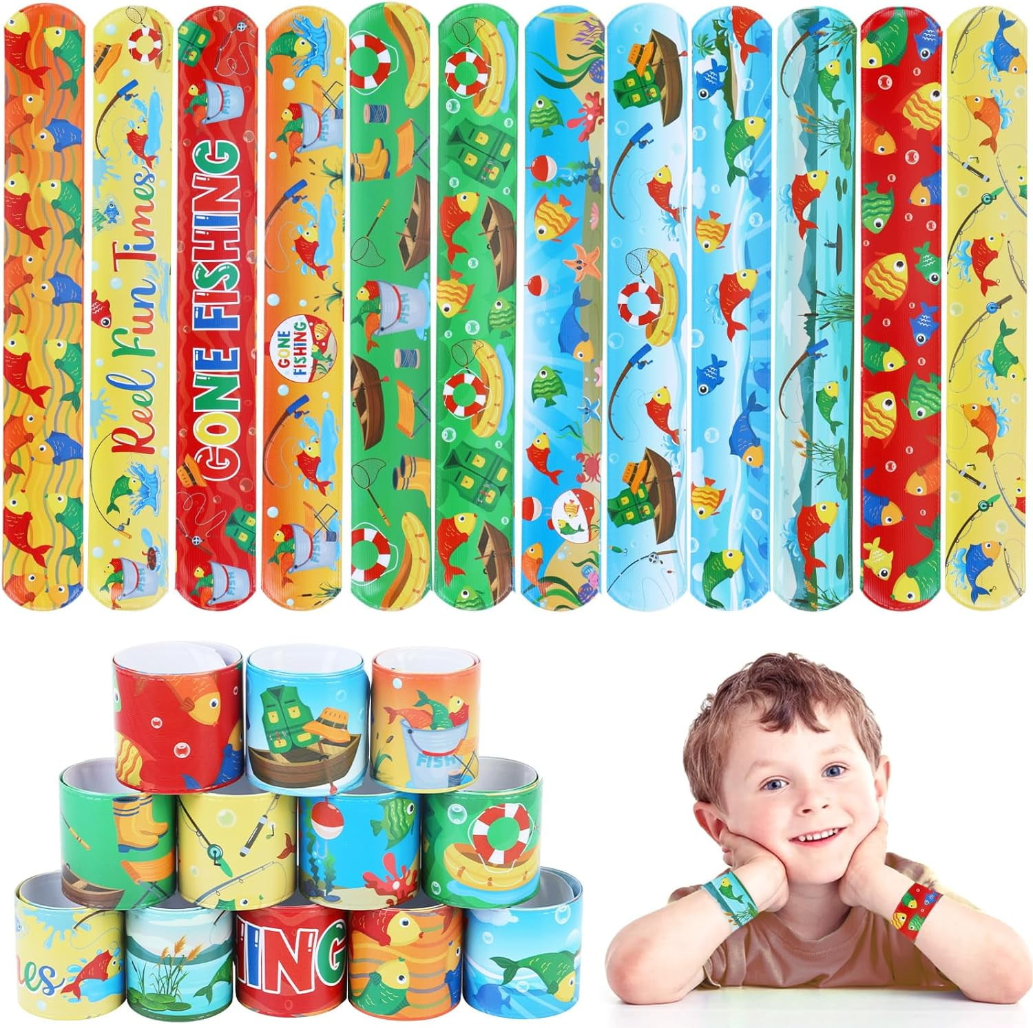48Pcs Gone Fishing Slap Bracelets, Fishing Baby Shower Party Favors ...