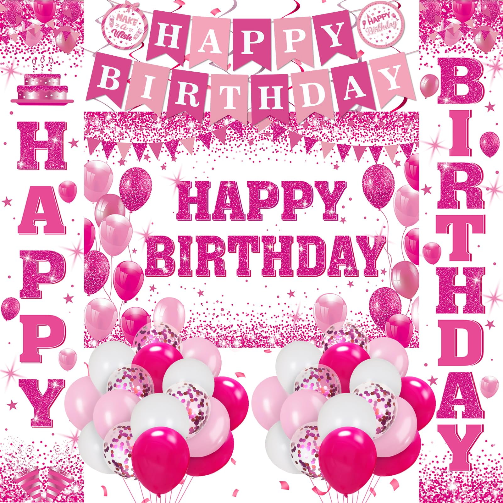 48Pcs Hot Pink and White Birthday KKS1 Decorations for Hot Pink ...