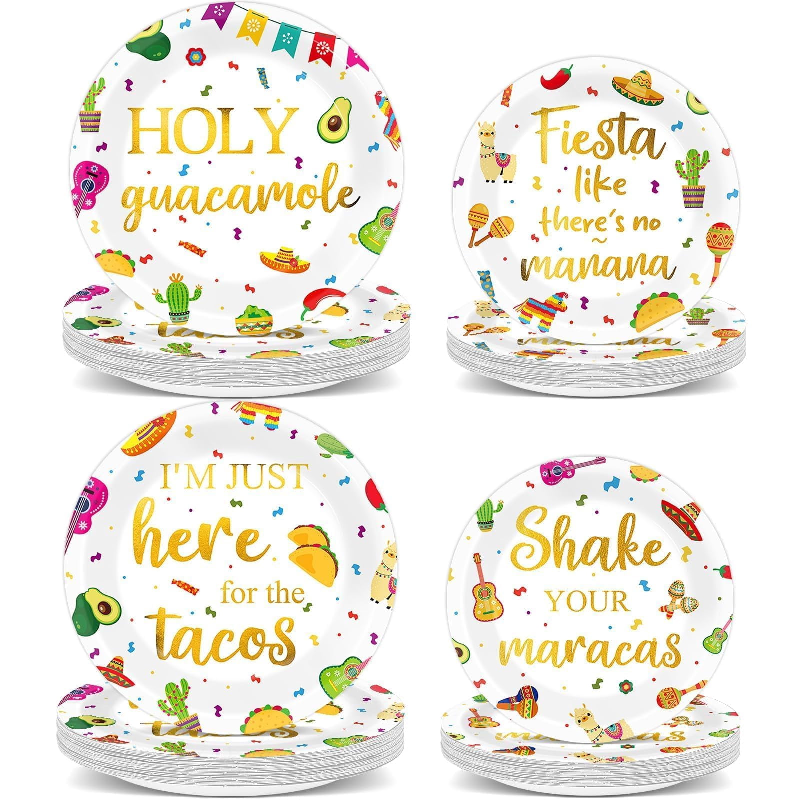 48Pcs Mexican Fiesta TWE5 Party Plates Taco Fiesta Party Dia De Los ...