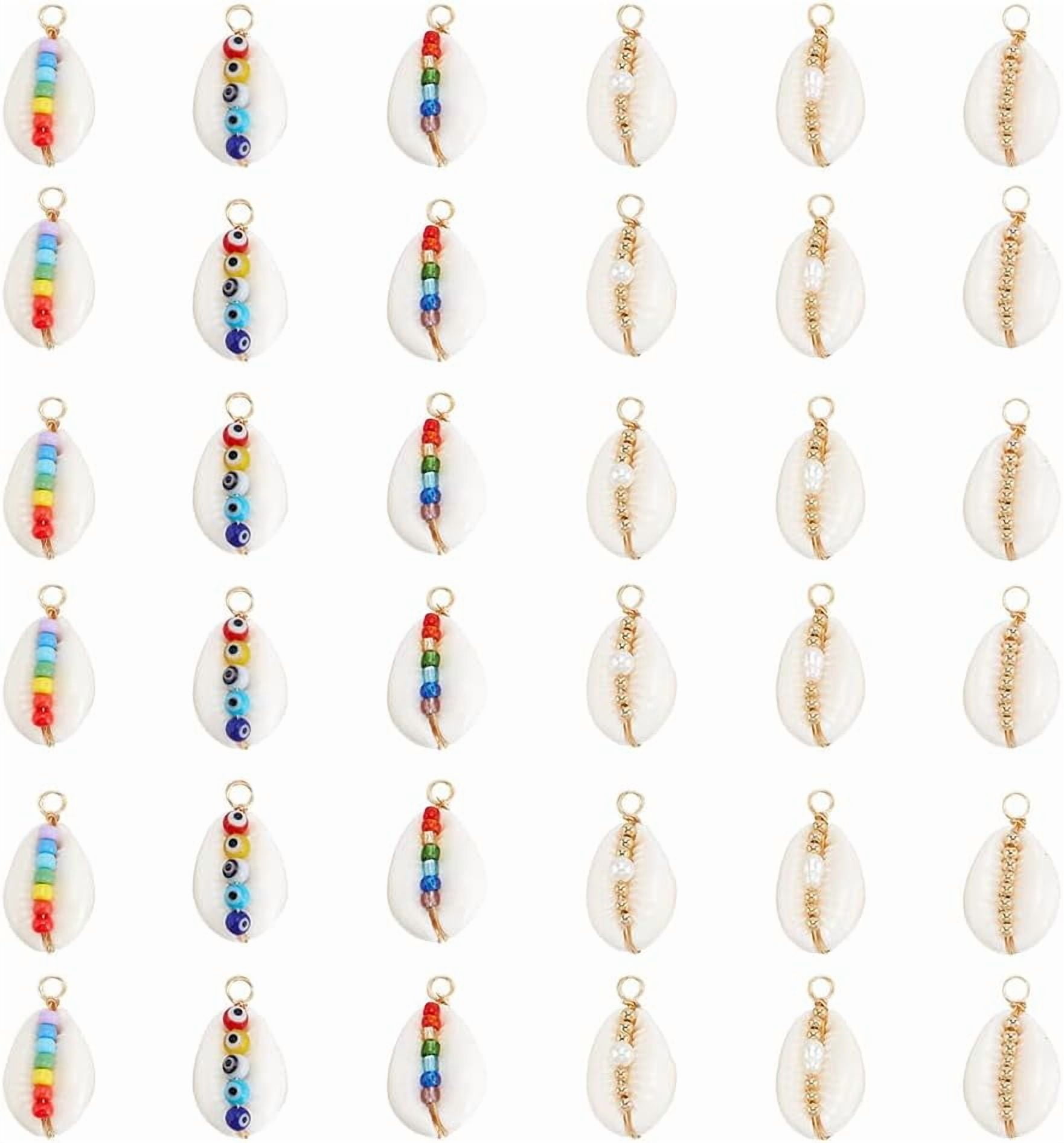 48Pcs Natural Shell Charms Bulk Beaded Cowrie Shell Charms Seashell ...