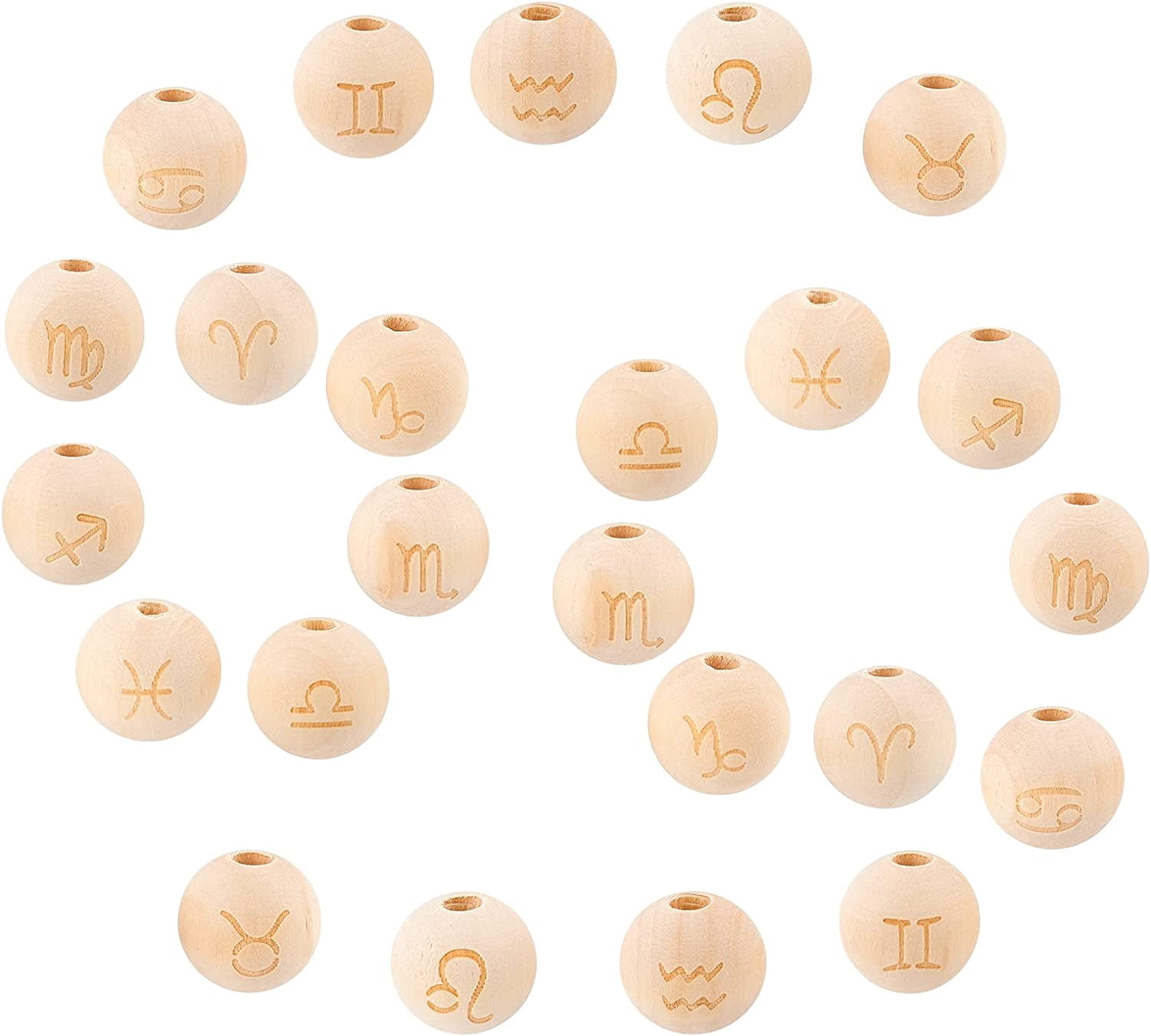 48Pcs Natural Wooden Beads with 12 Constellation Burlywood Loose Spacer ...