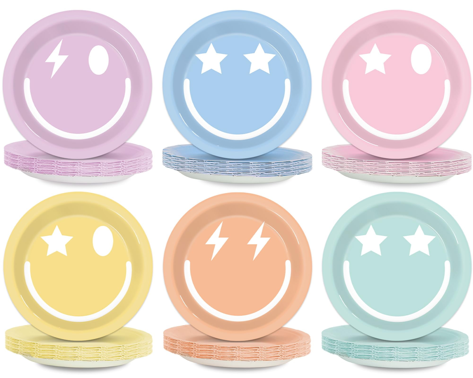 48Pcs Pastel Smile DHF10 Party Supplies Pastel Smile Paper Plates 7 ...