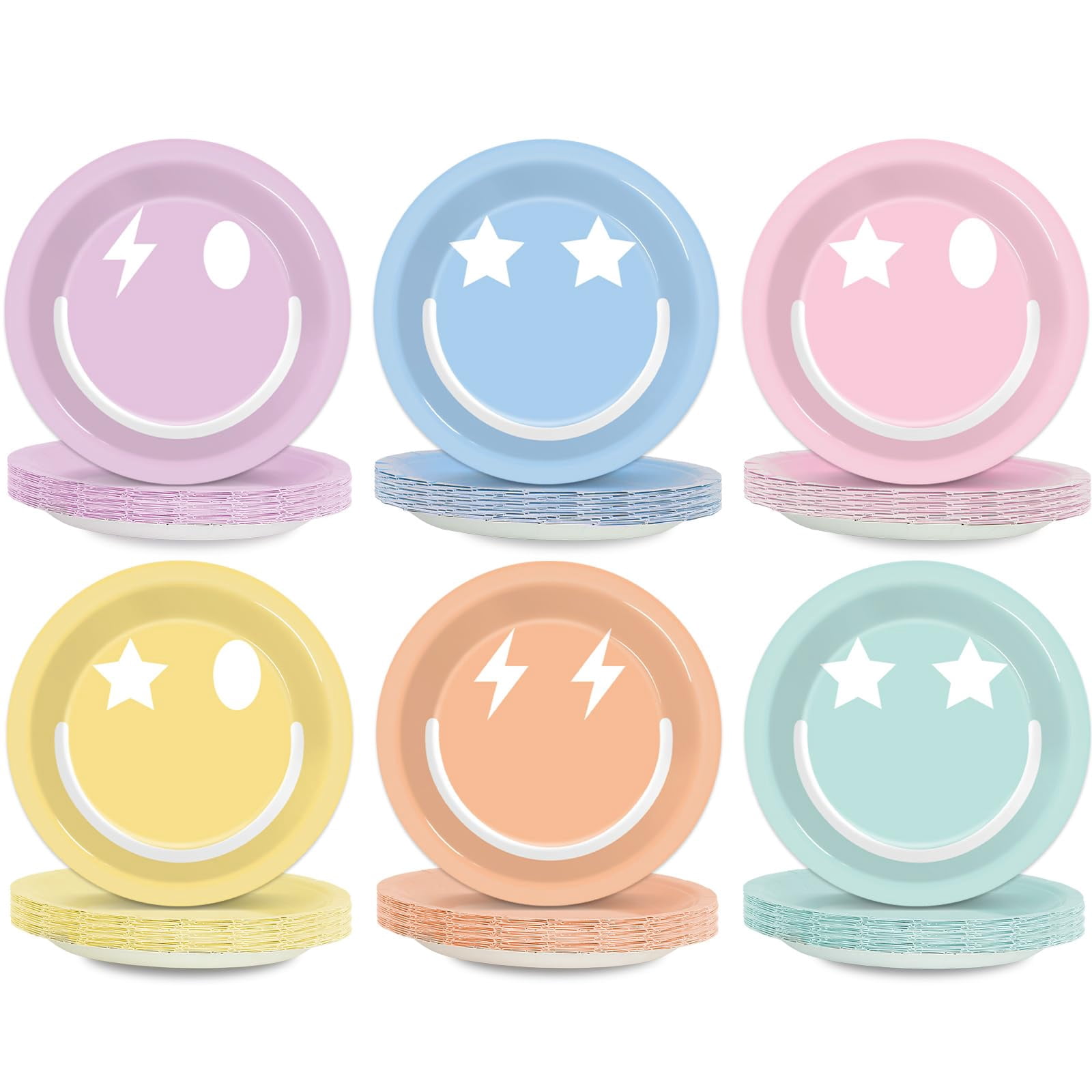 48Pcs Pastel Smile Party Supplies Pastel Smile Paper Plates 7" Colorful ...
