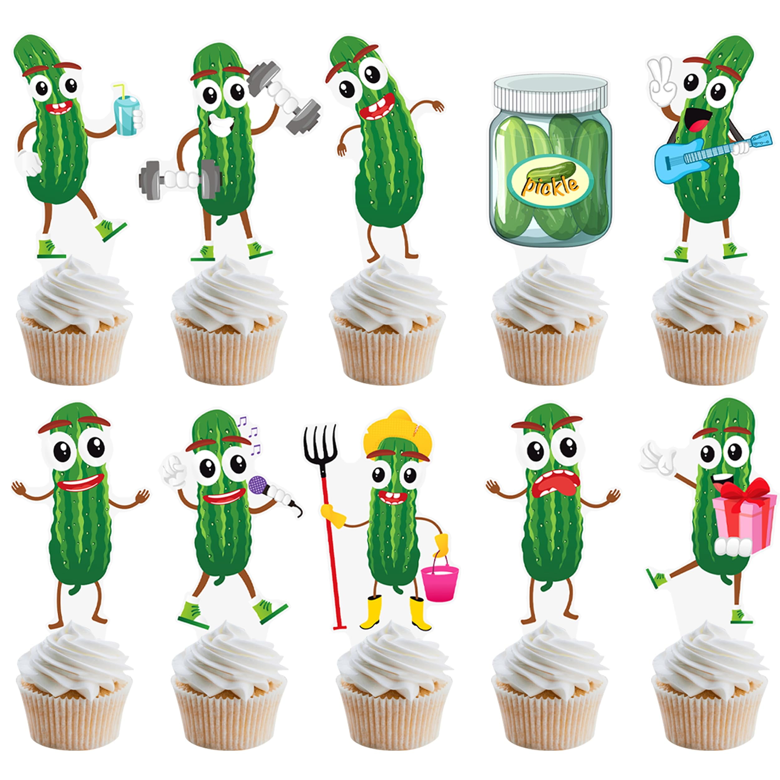 48Pcs Pickle Theme Cupcake Toppers Green Pickles KMC2Cucumber Party ...
