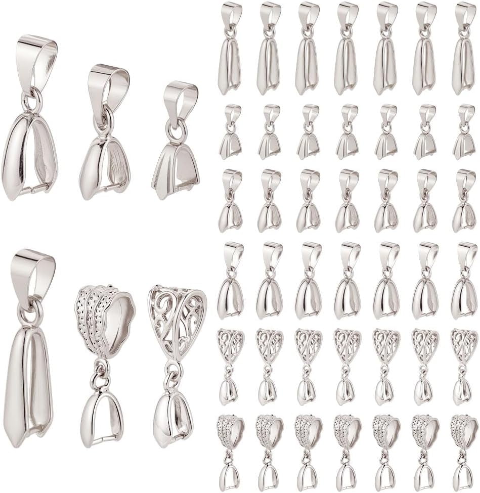 48Pcs Pinch Bail Clip Clasp 6 Style Brass Snap on Bail Platinum Bead ...