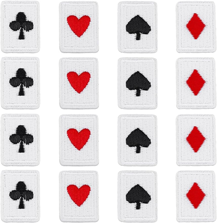 48Pcs Playing Cards Patch Polyester Iron on Poker Appliques Patches Red ...