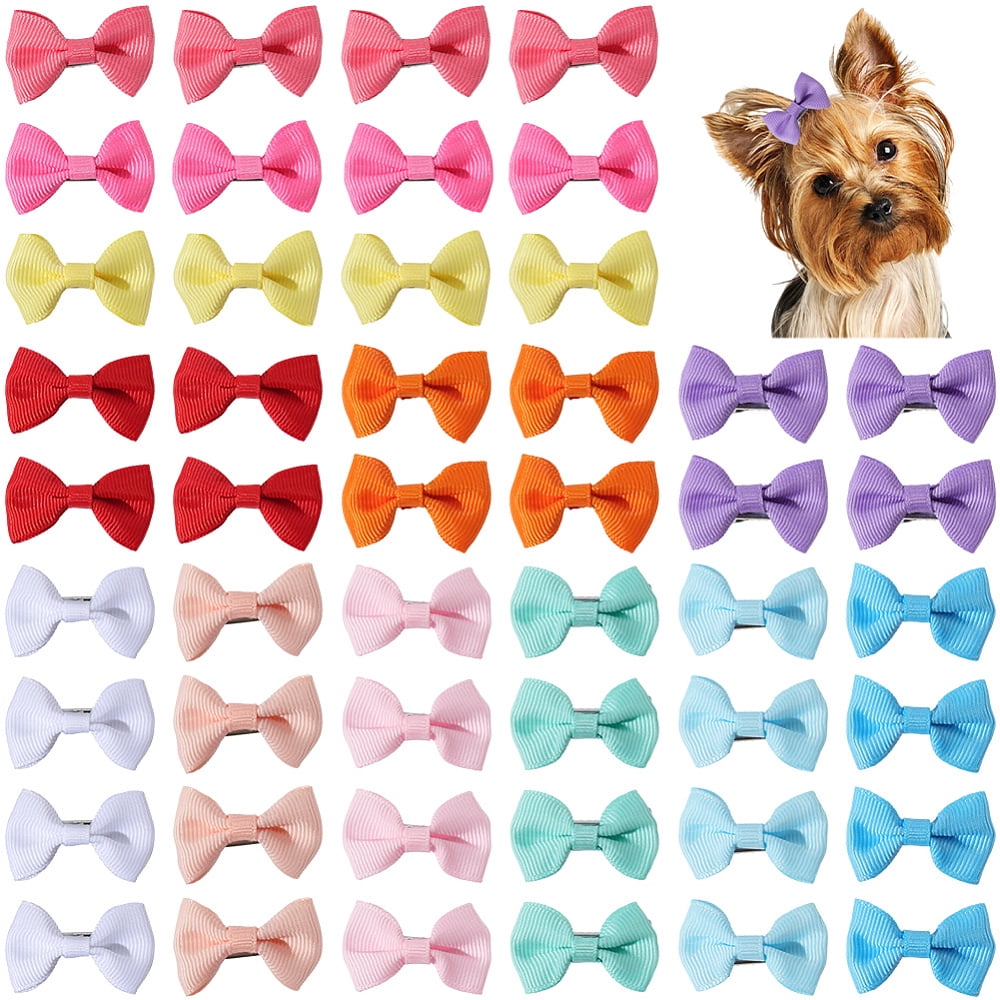48Pcs Polyester Iron Hair Clips Hair Accessories for Pet Bowknot Mixed ...
