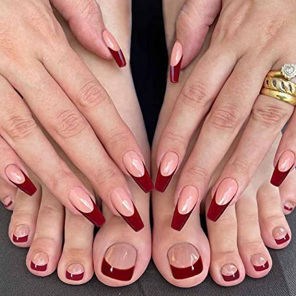 48Pcs Press on Nails Toenails French Nail Tips Medium Length Flase Nail ...